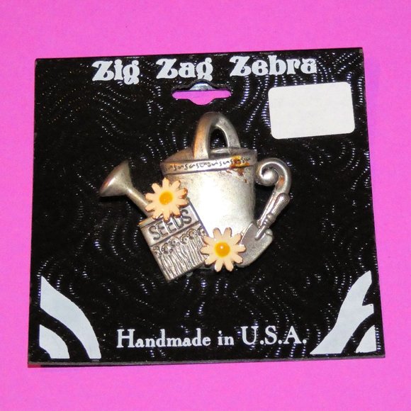 Zig Zag Zebra | Jewelry | Vintage Zig Zag Zebra Brooch Pin Watering Can ...